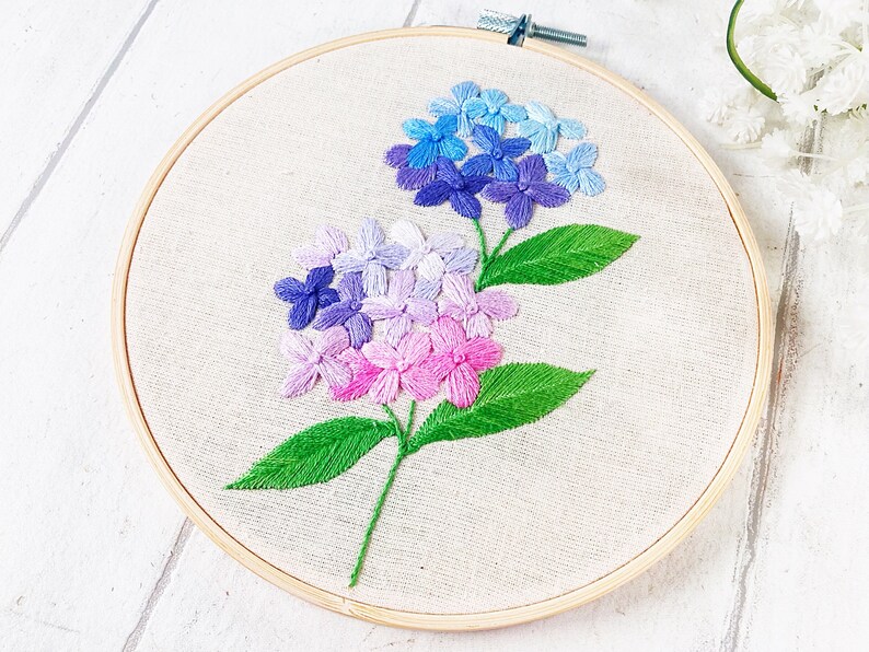 Hydrangea Embroidery Pattern, Floral Hand Embroidery Pattern, Beginners ...
