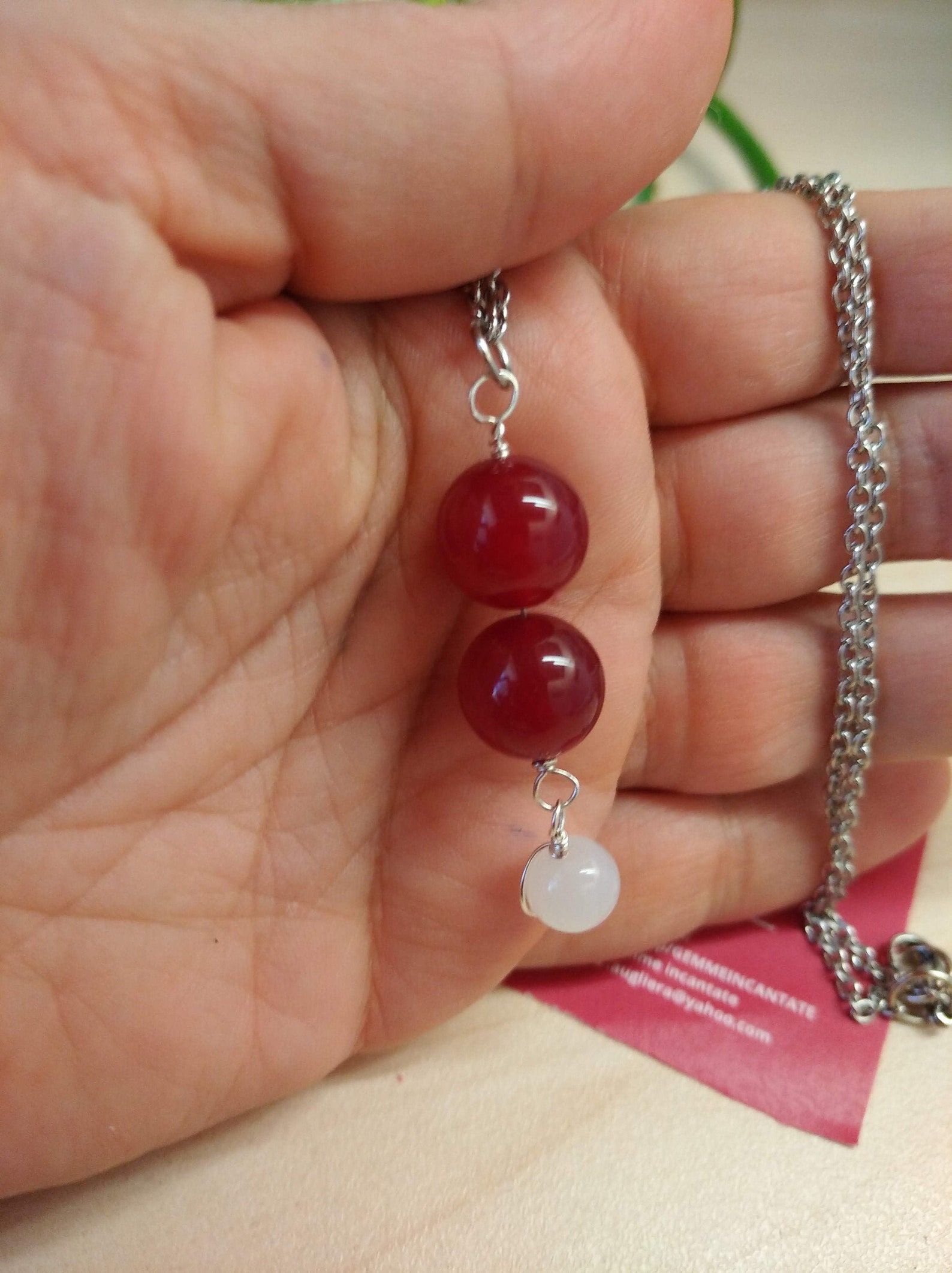 Real red jade necklace dainty minimal necklace wire red jade | Etsy