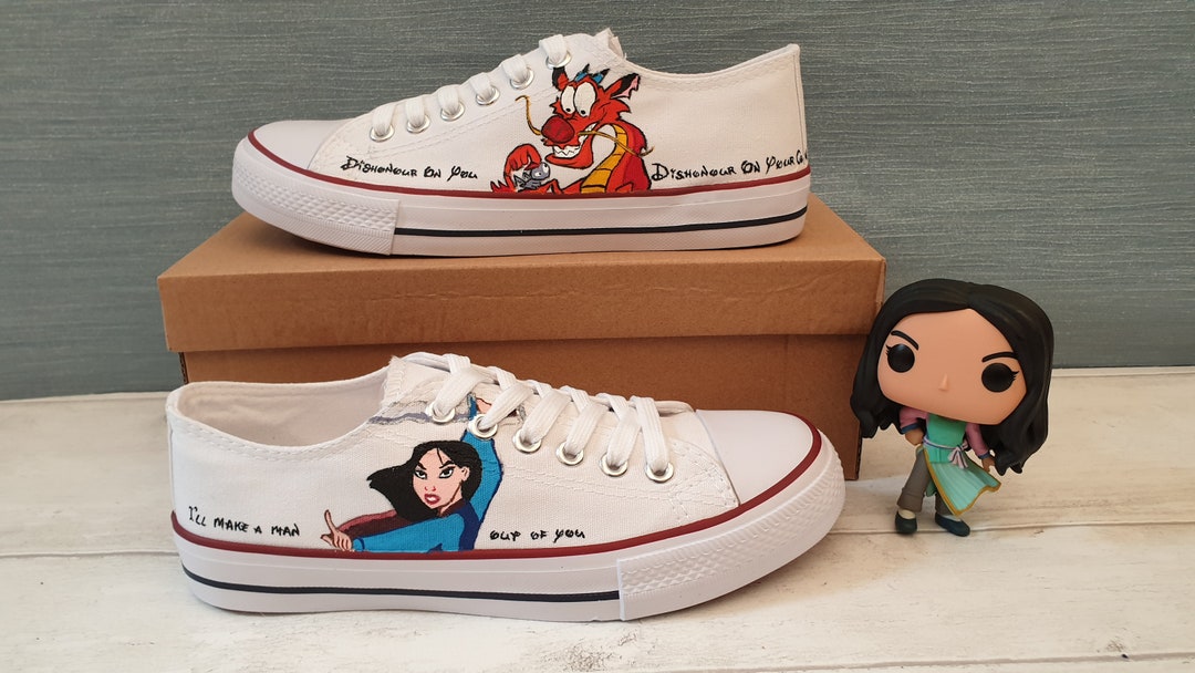 Custom Hand Painted Converse Low Top Shoes With Disney Mulan and Mushu ...