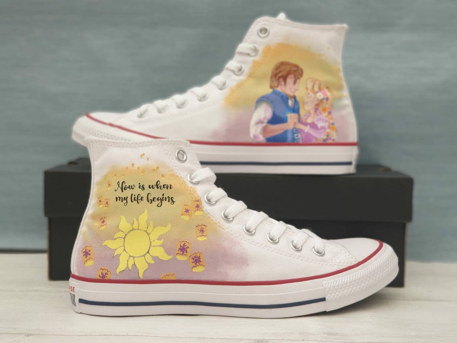 Converse Branded Custom Hand Painted Shoes Rapunzel & Flynn Design High ...