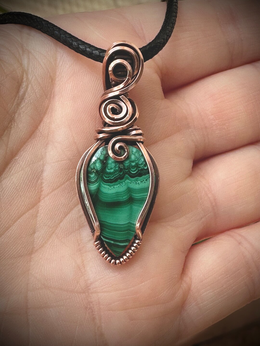Malachite Neckless / Pendant Hand Wired Wrapped in Copper. Self-worth ...