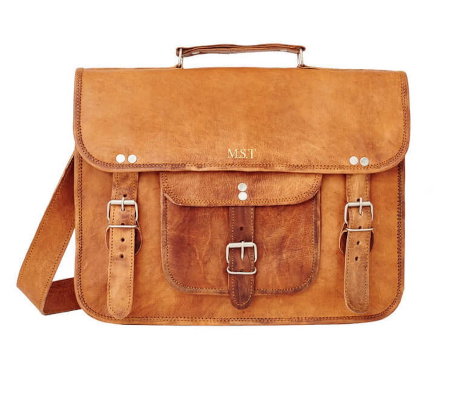 Personalised Classic Leather Satchel (14 Inch) - Perfect Gift for ...
