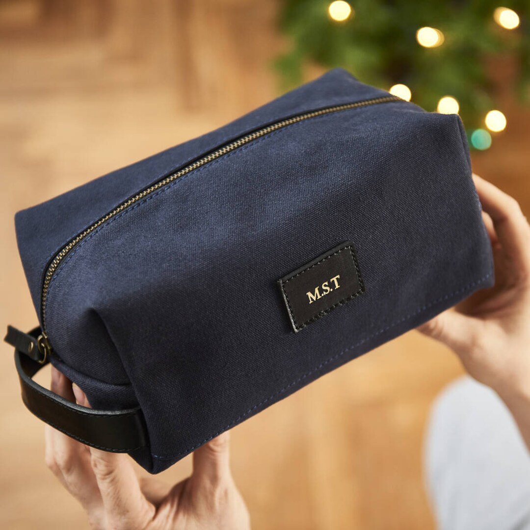 Personalised Canvas and Leather Wash Bag - Perfect Gift for Dad, Son ...
