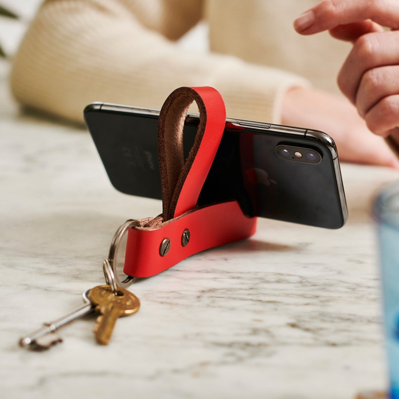 Personalised Leather Phone Stand Key Ring - Etsy UK