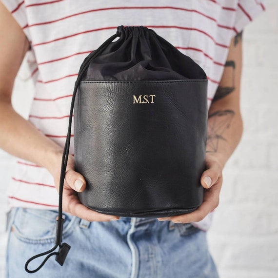 Personalised Leather Drawstring Wash Bag | Etsy
