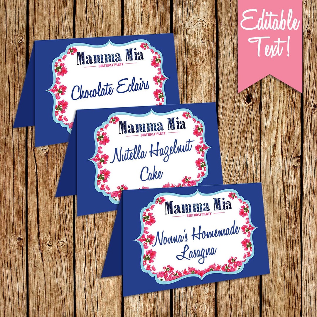 Mamma Mia Food Label Tent Cards, Mamma Mia Party Decor, Birthdays ...