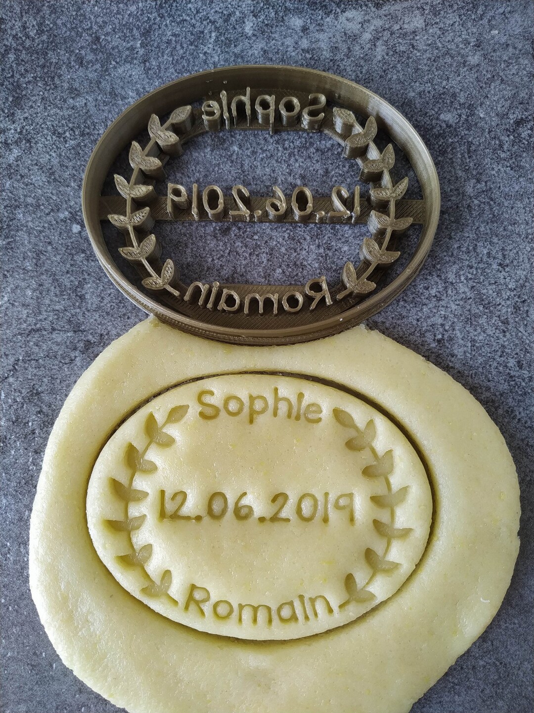 Oval Cookie Cutter With Laurel Branches Customizable With 2 First Names ...