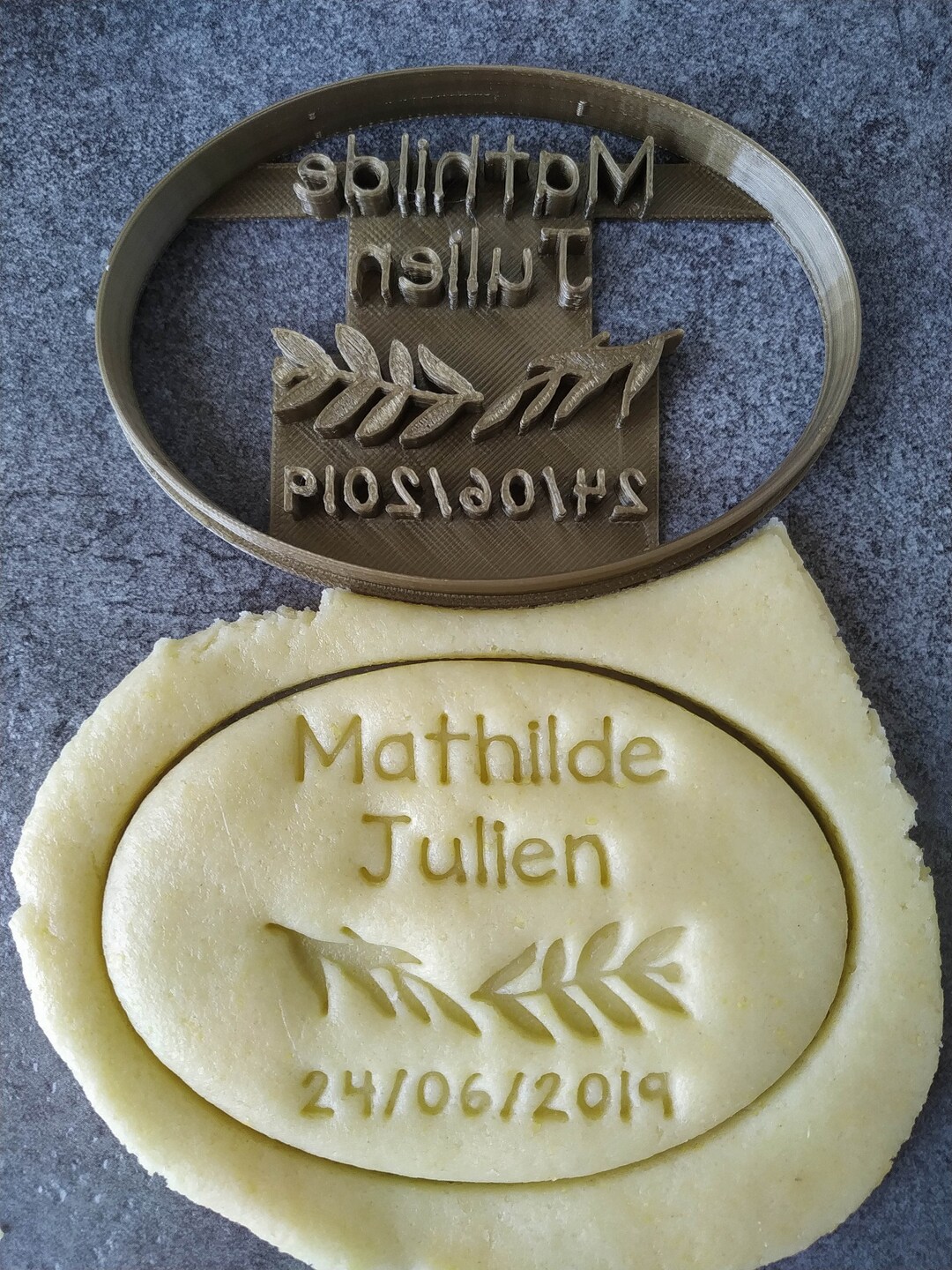 Oval Cookie Cutter With Olive Branch - Customizable With 2 Names and ...