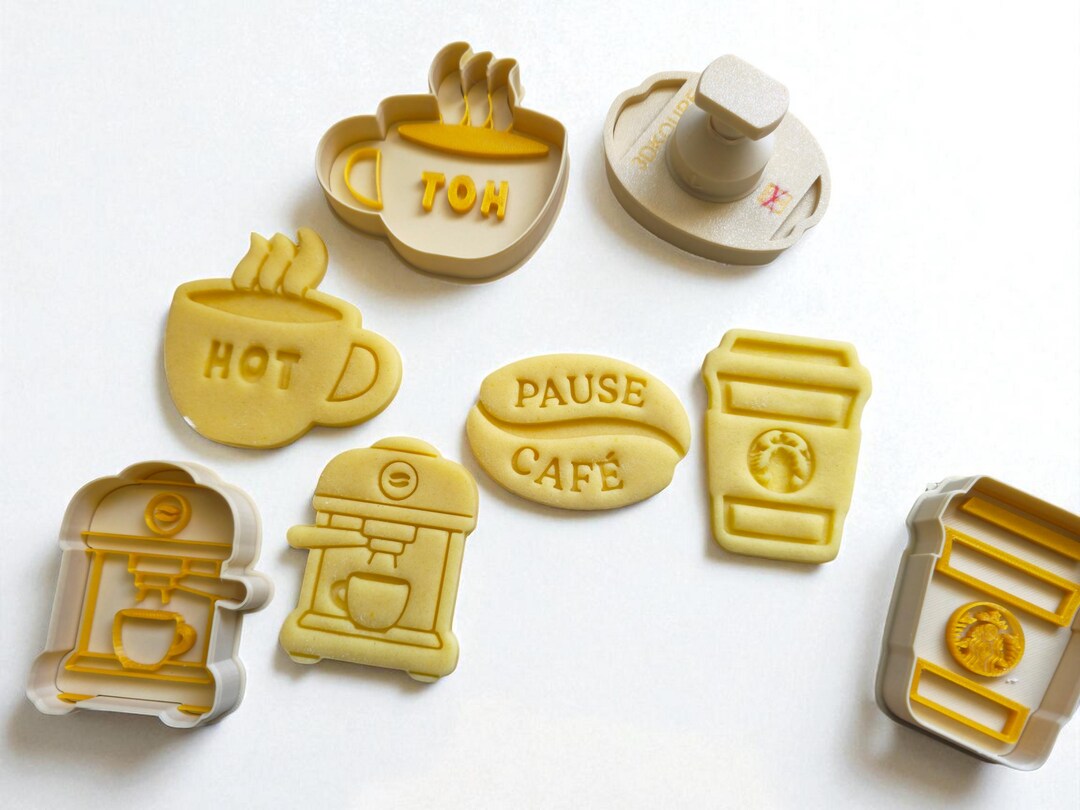 Coffee Cookie Cutters With Plunger – Cup, Espresso Machine, Tumbler ...