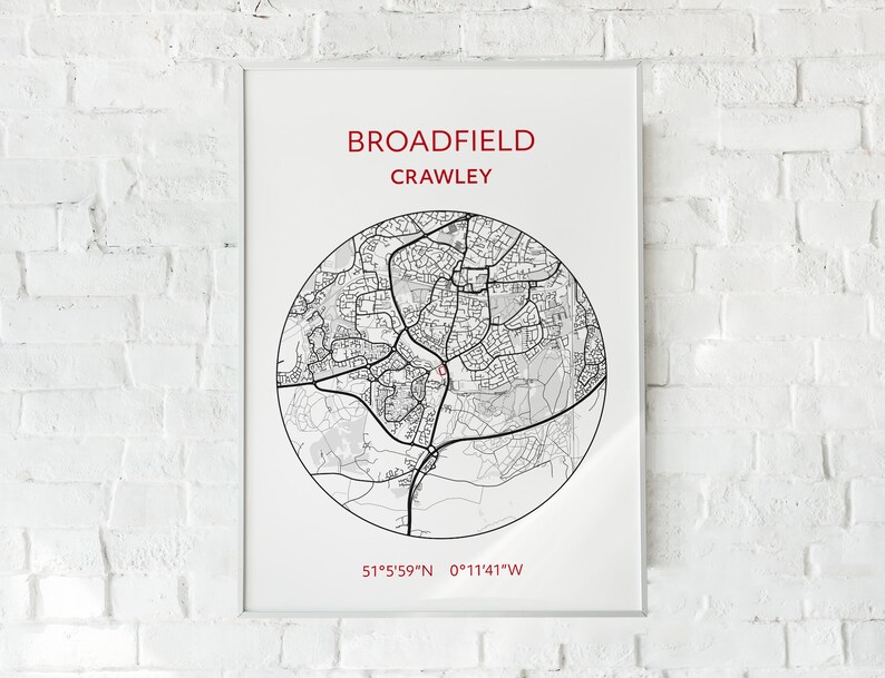 Crawley Town Print: Broadfield Map - Etsy