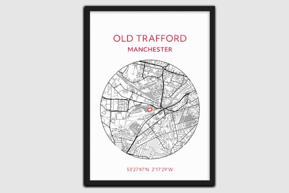 Old Trafford England Map Old Trafford Stadium Map Football Print