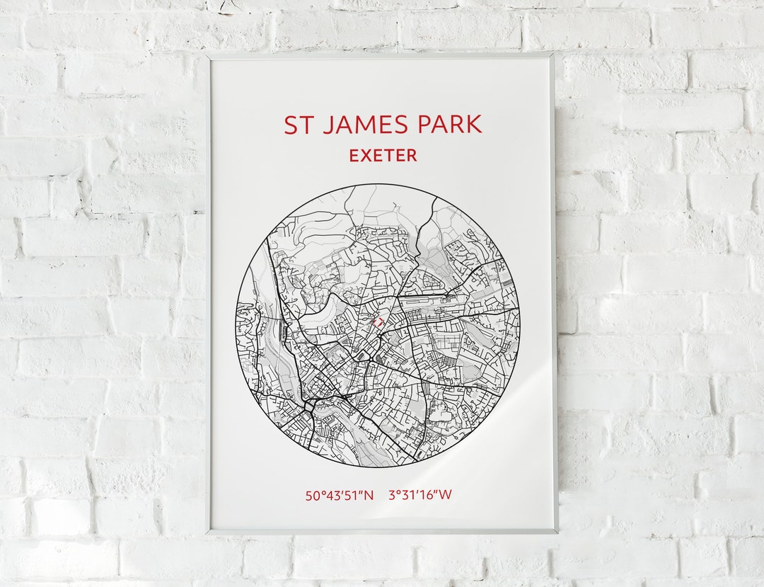 Exeter City Print: St James Park Map - Etsy