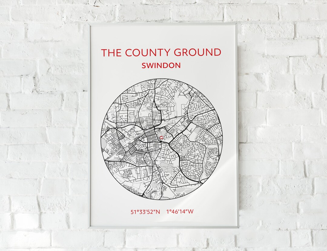 Swindon Town Print: the County Ground Map - Etsy UK