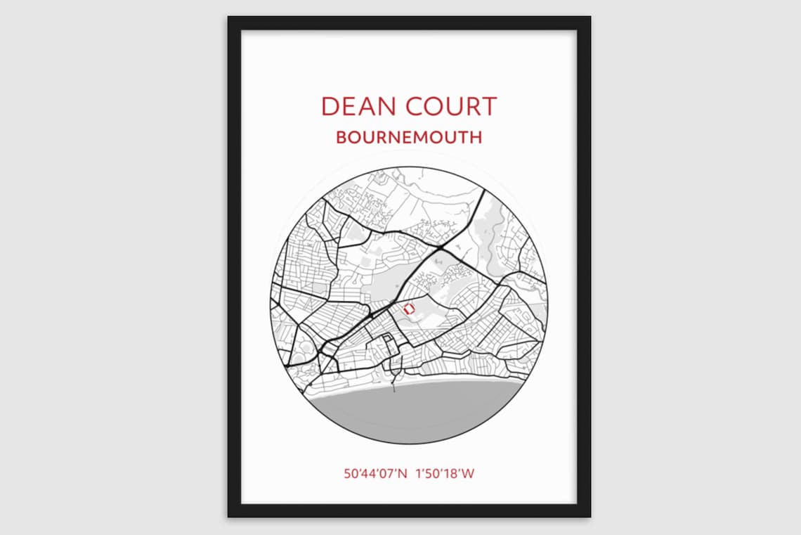 Bournemouth Print: Dean Court Map - Etsy