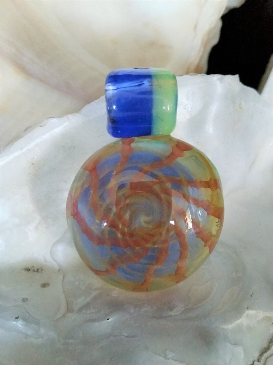 Black Light Reactive Glass Focal Pendant Bead With Blue and Green Bale ...