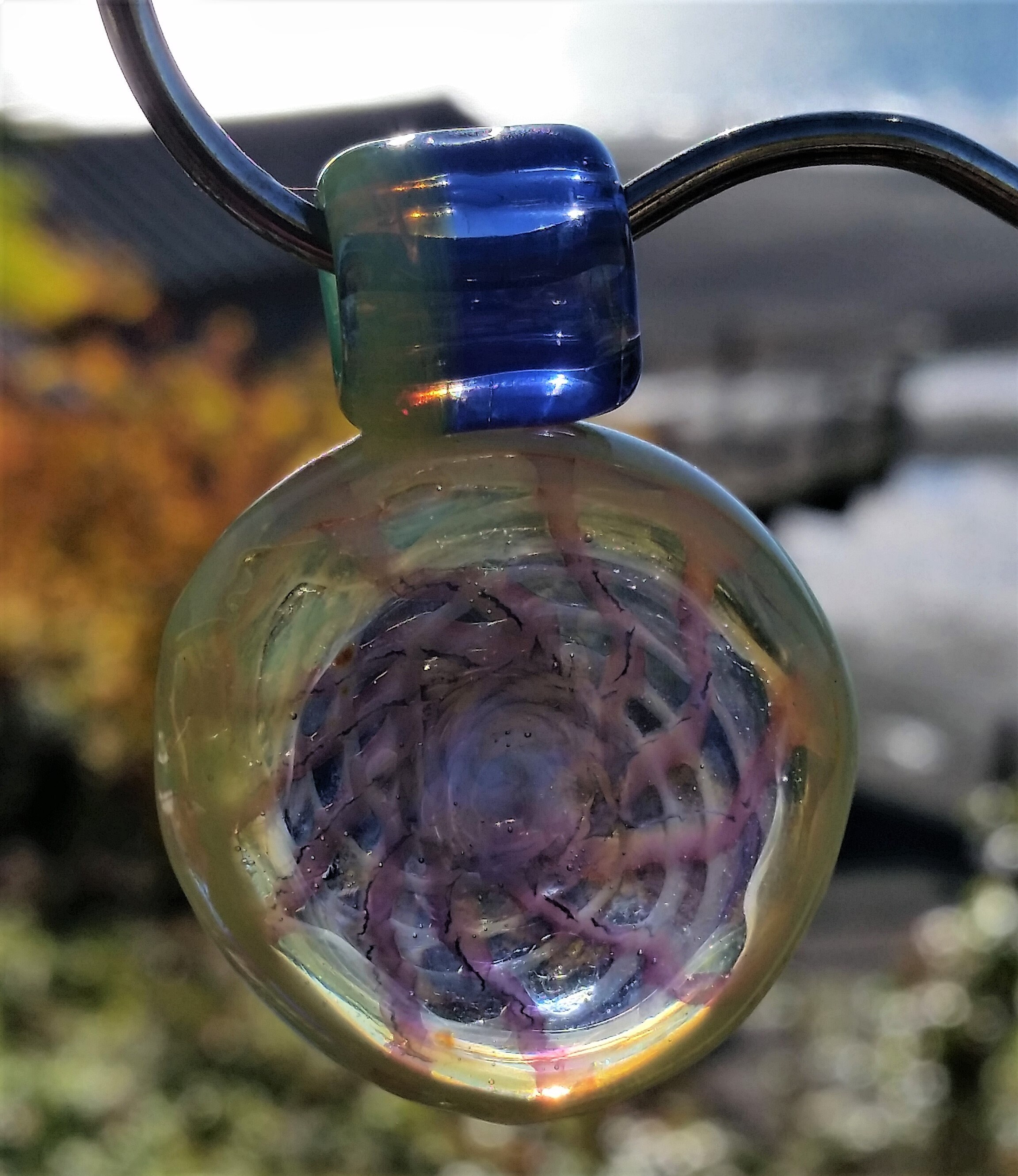 Black Light Reactive Glass Focal Pendant Bead With Blue and Green Bale ...