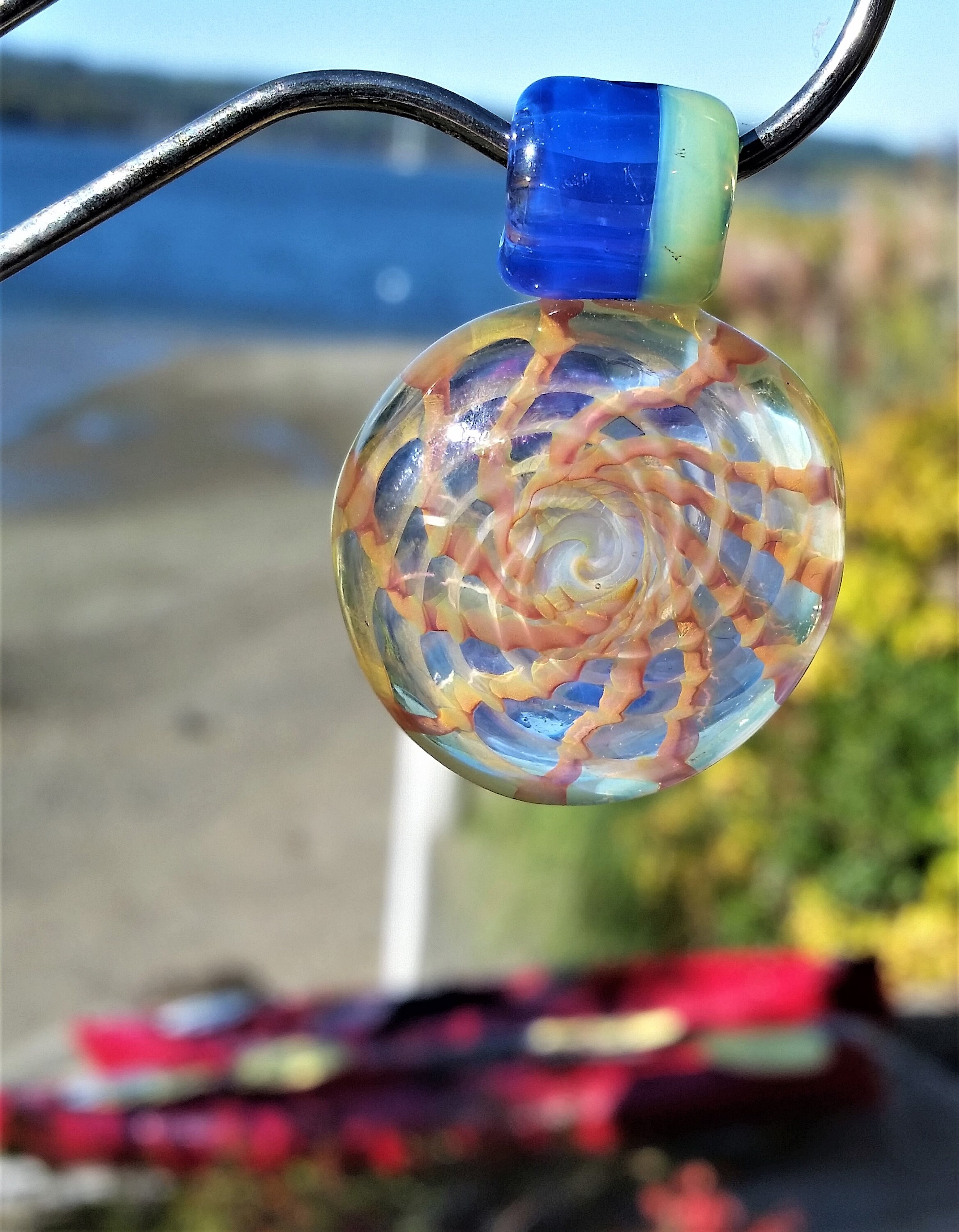Black Light Reactive Glass Focal Pendant Bead With Blue and Green Bale ...