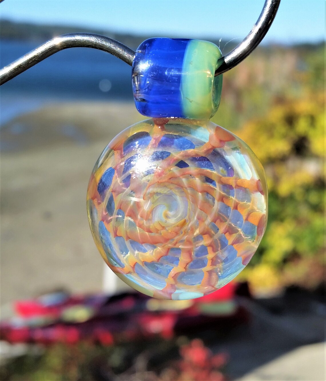 Black Light Reactive Glass Focal Pendant Bead With Blue and Green Bale ...