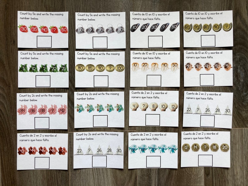 Summer Skip Counting by 2s, 5s, and 10s Cards (english & Spanish) - Etsy