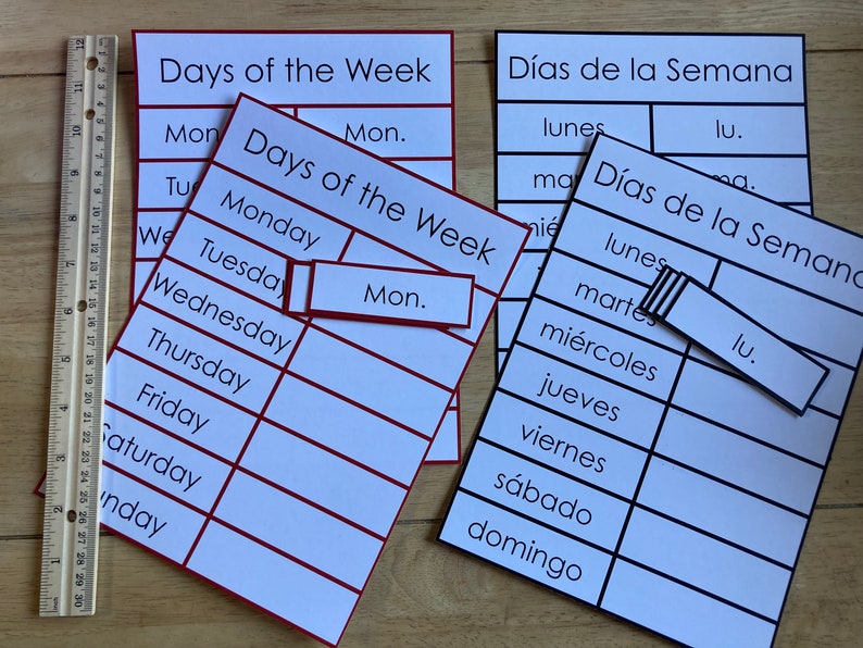Days of the Week English & Spanish - Etsy