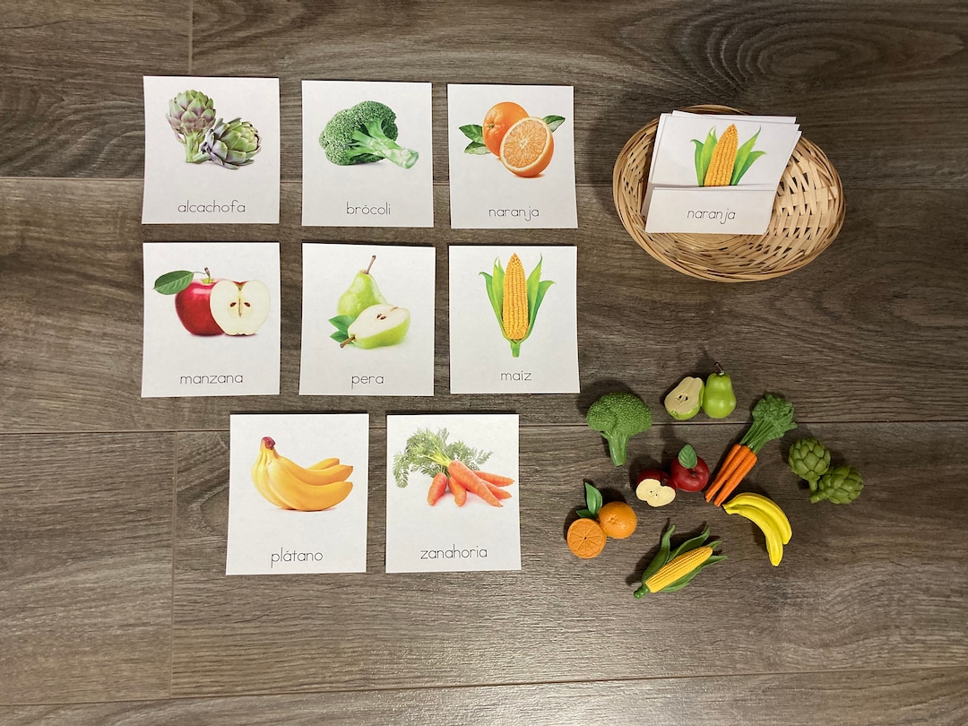 Fruits & Veggie Toob 3-part Cards in Spanish - Etsy