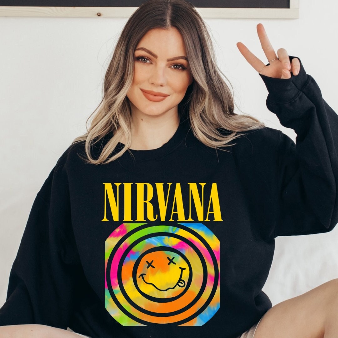 Heliconia Pink Color, Nirvana Sweatshirt, Nirvana Smile Face Crewneck ...