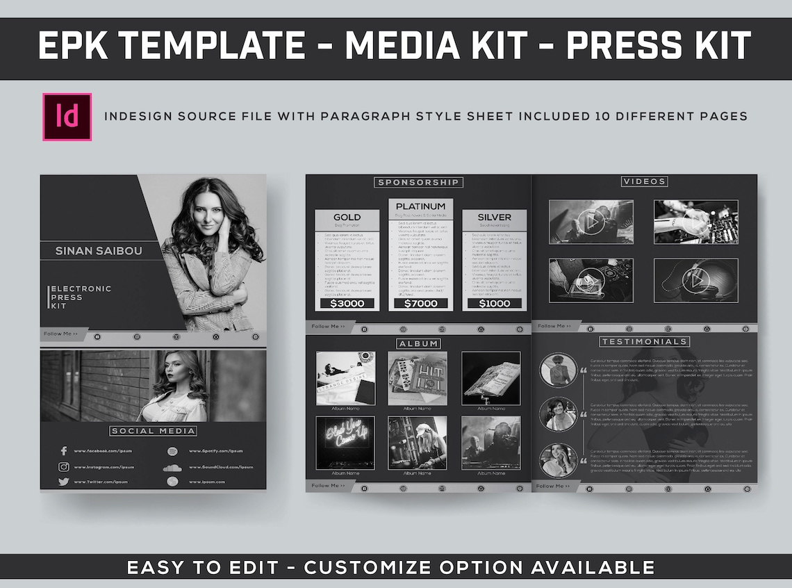 Electronic Press Kit Template, Media Kit, PR Kit, Professional Press Kit, DJ, Blogger, Clickable ...