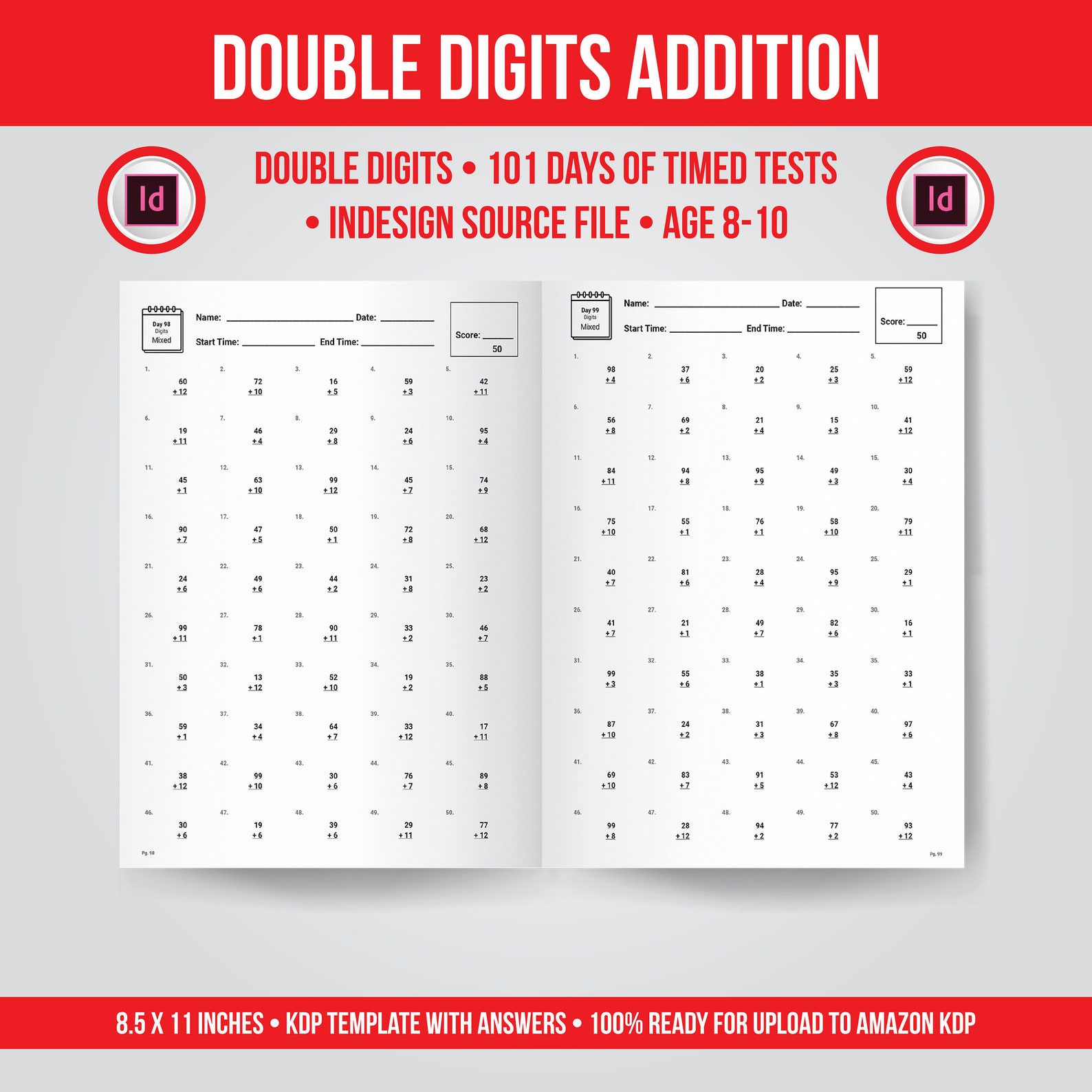 101 Days of Timed Test Math Drills 00-99 Addition - Etsy