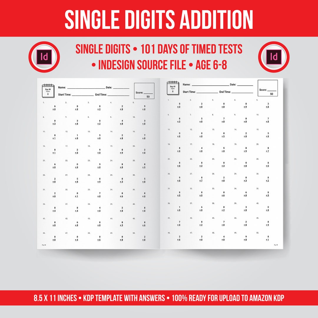 101 Days of Timed Test Math Drills Single Digit: 0-12 Addition Workbook ...