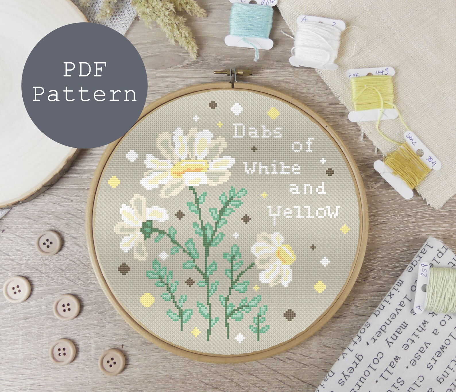 Daisies Flowers Cross Stitch Pattern PDF Counted Stitch Pattern Digital ...
