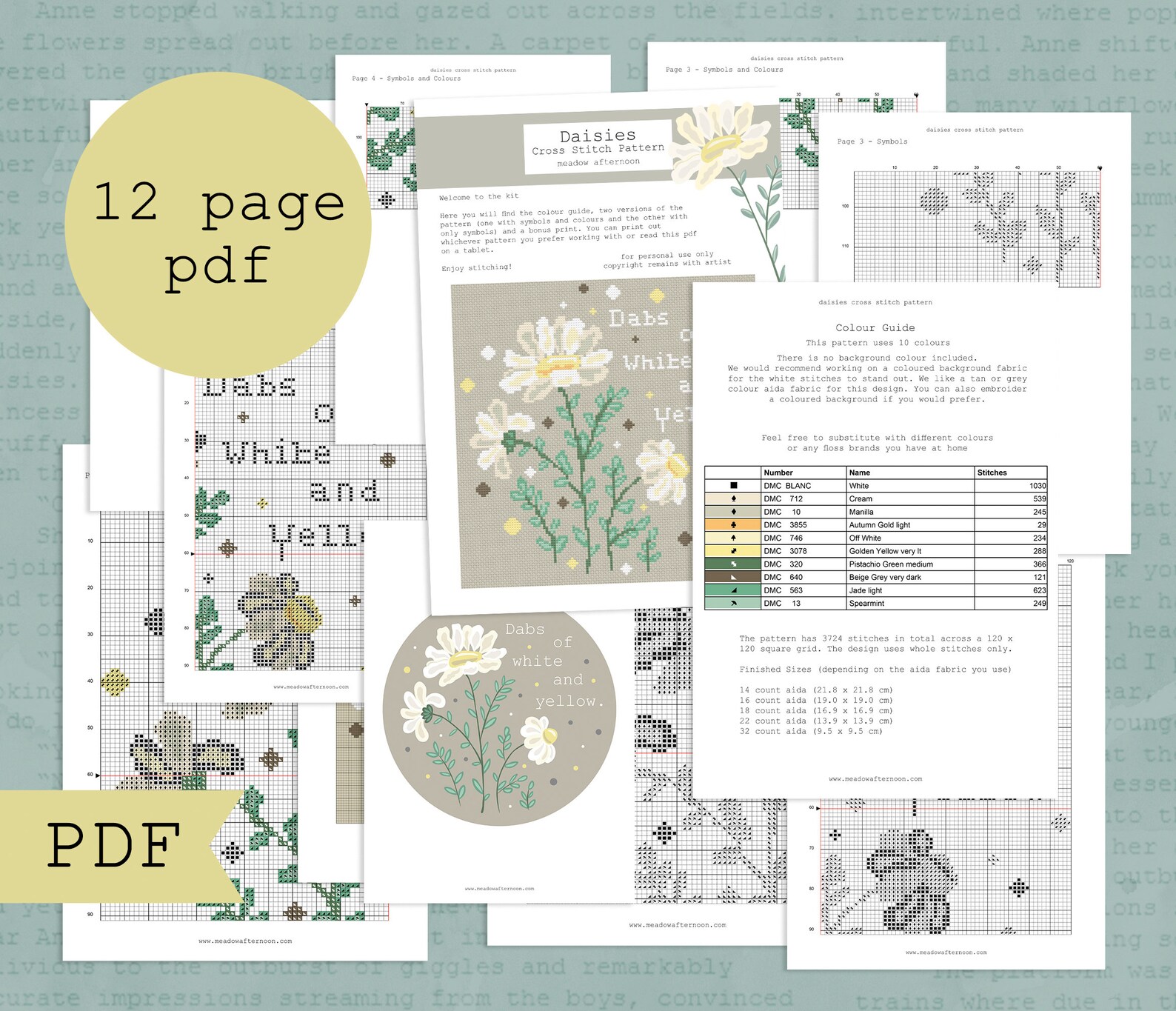 Daisies Flowers Cross Stitch Pattern PDF - Counted Stitch Pattern ...