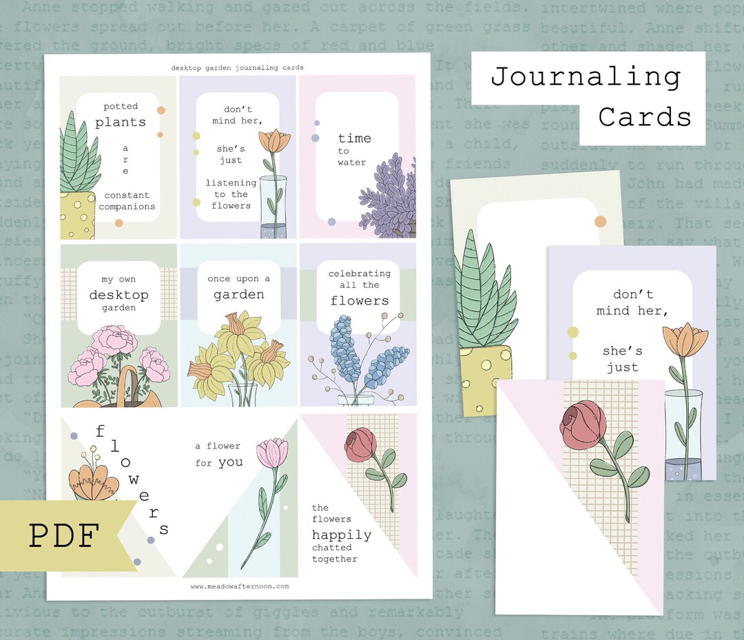 Journaling Cards Printable PDF - Desktop Garden Stationery - Journal ...