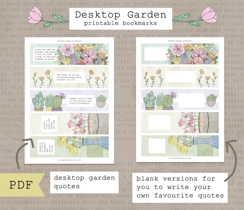 Bookmarks Printable PDF - Desktop Garden Stationery - Floral Bookmarks ...