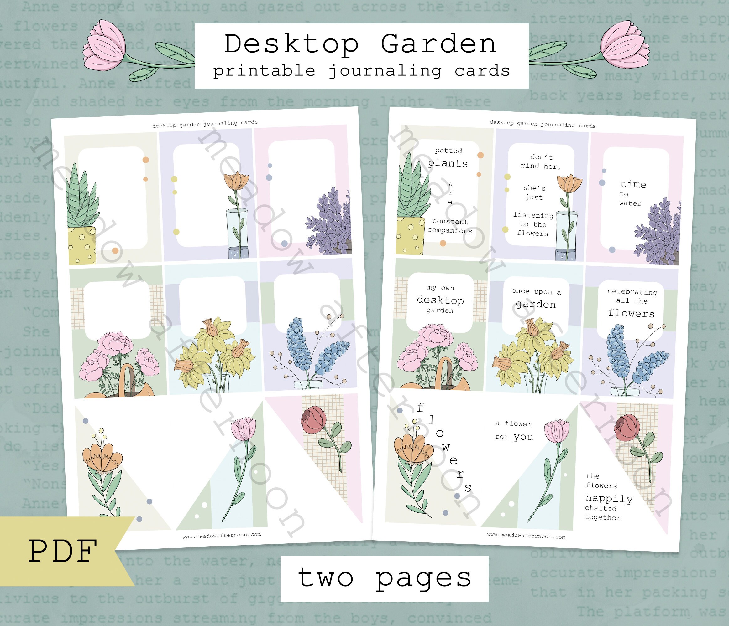 Journaling Cards Printable PDF Desktop Garden Stationery - Etsy