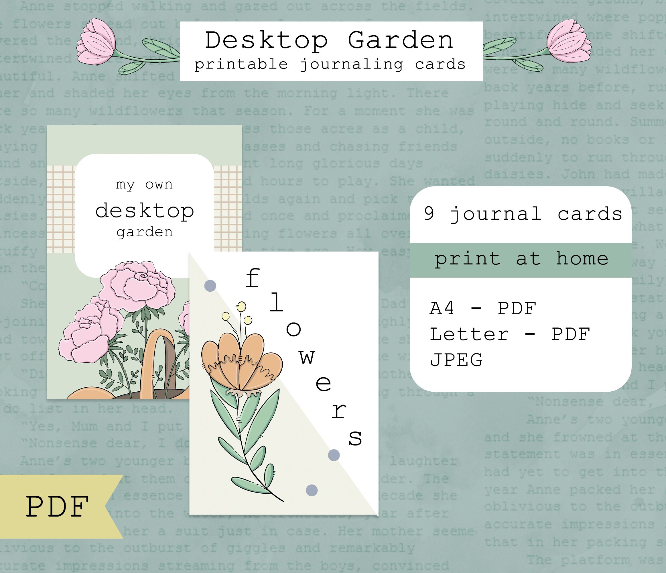 Journaling Cards Printable PDF Desktop Garden Stationery - Etsy