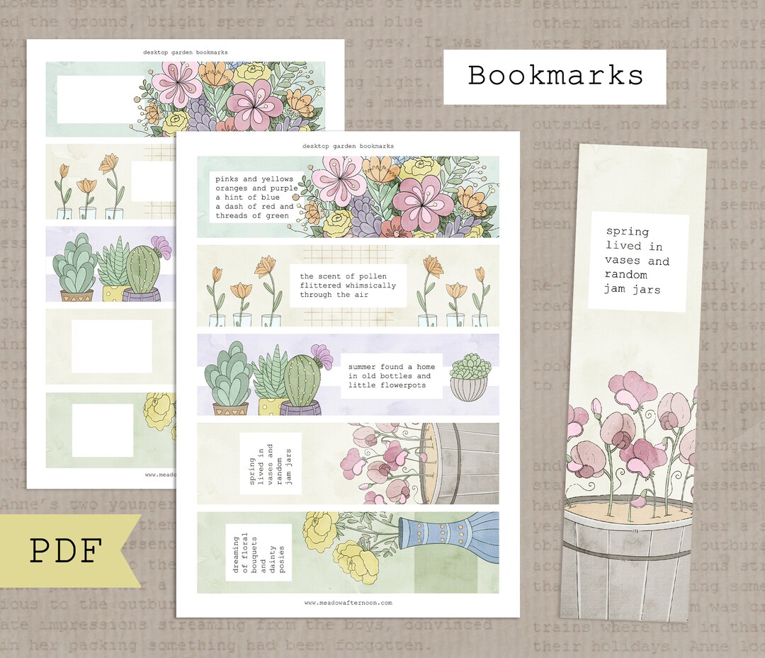 Bookmarks Printable PDF - Desktop Garden Stationery - Floral Bookmarks ...