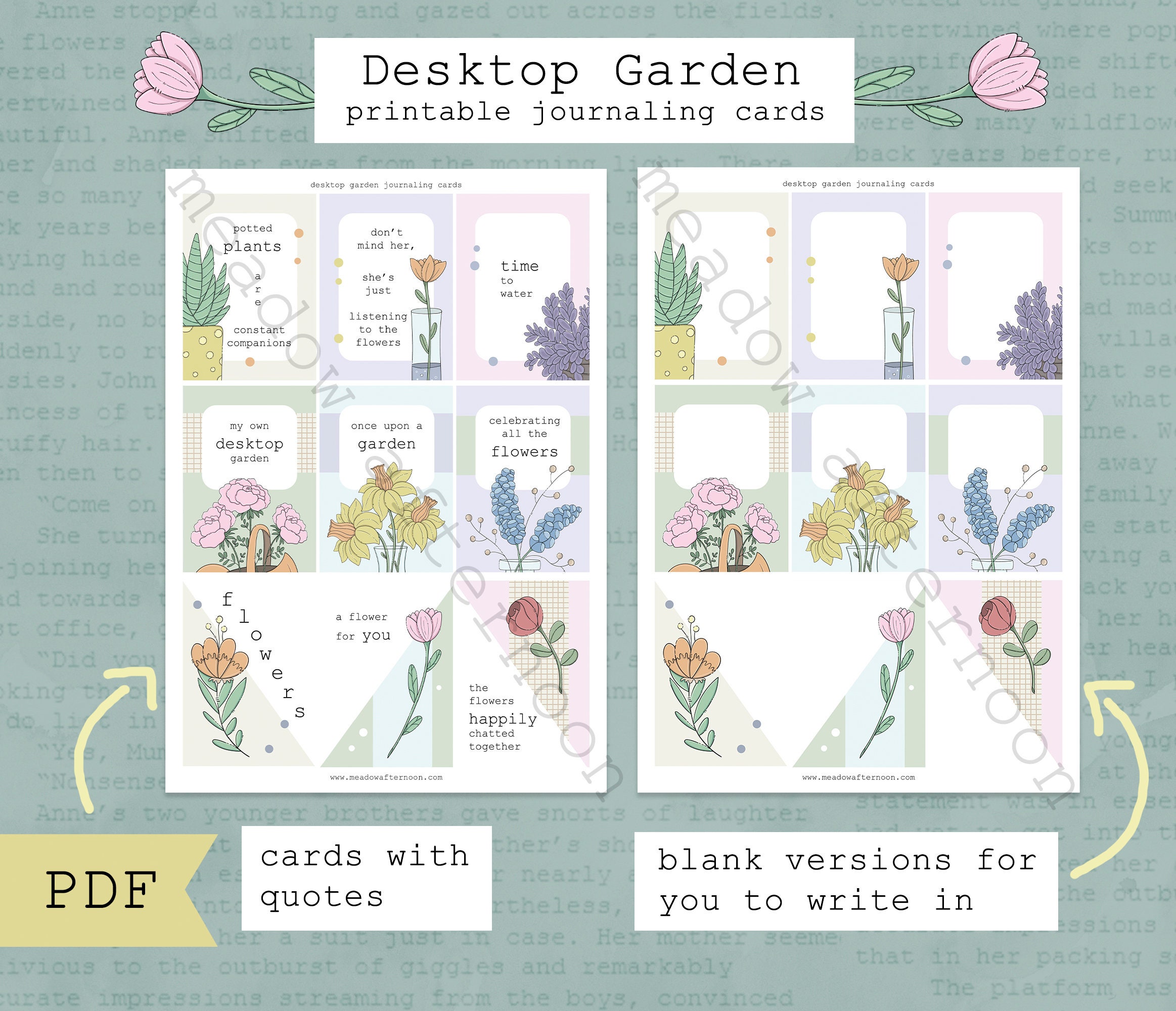 Journaling Cards Printable PDF Desktop Garden Stationery - Etsy
