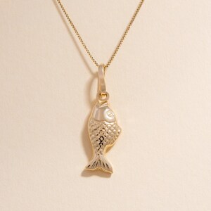Fish Charm Real Gold Necklace 14k Real Gold Pendant Birthday Gift ...