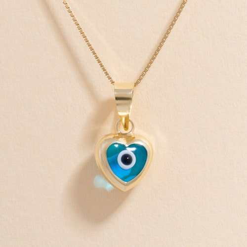 3D Blue Evil Eye Good Luck Heart Reversible Charm Pendant Real - Etsy
