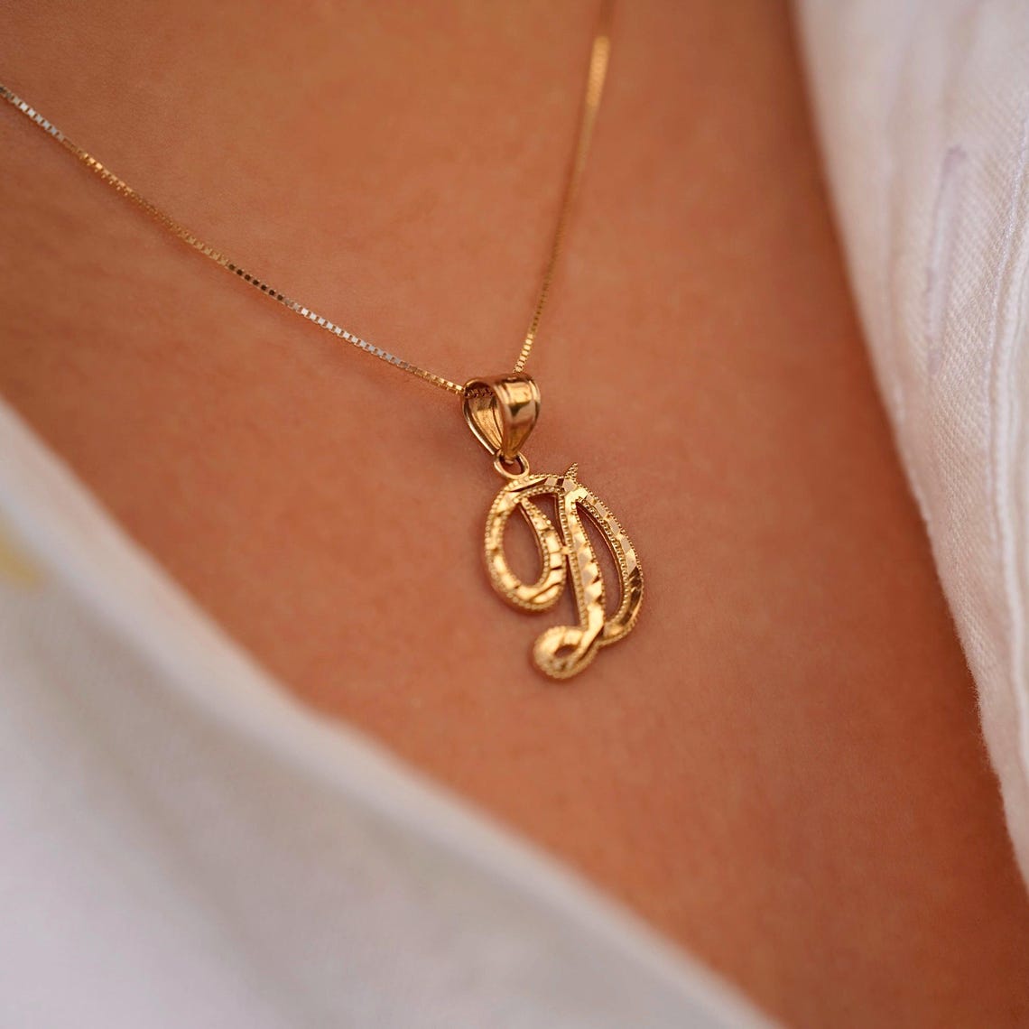 14K Gold Initial D Charm Pendant | Elegant Personalized Letter Pendant ...