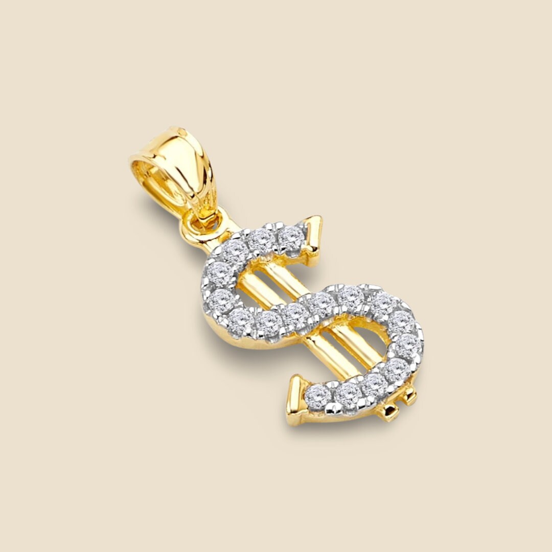 14k Solid Gold Pendant Dollar Sign Charm Birthday Gift Lucky Jewelry ...