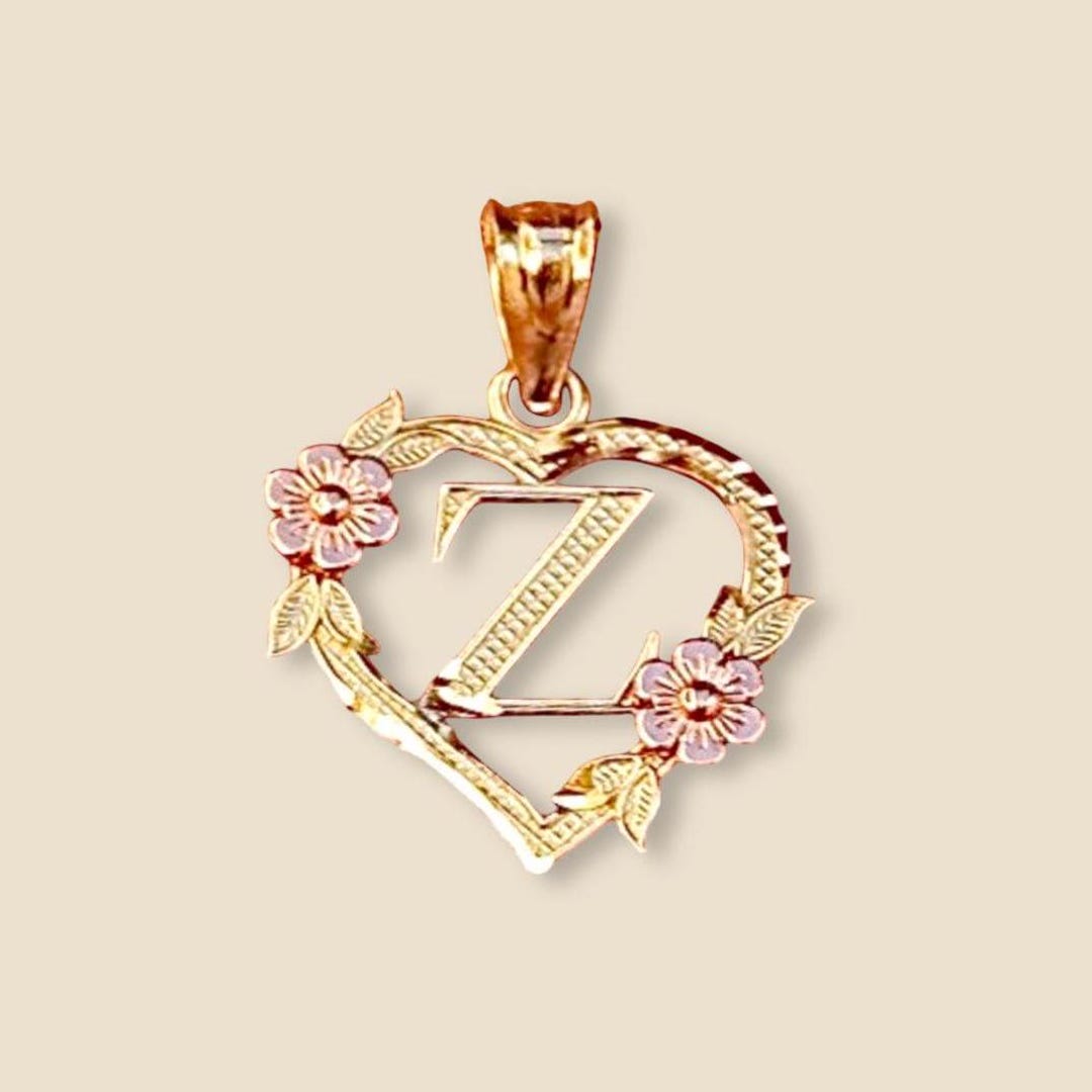 14K Two-tone Initial Z Heart Charm | Letter Z Pendant | Personalized ...