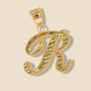 14k Solid Gold Initial R Charm | Birthday Gift | Letter R Pendant ...