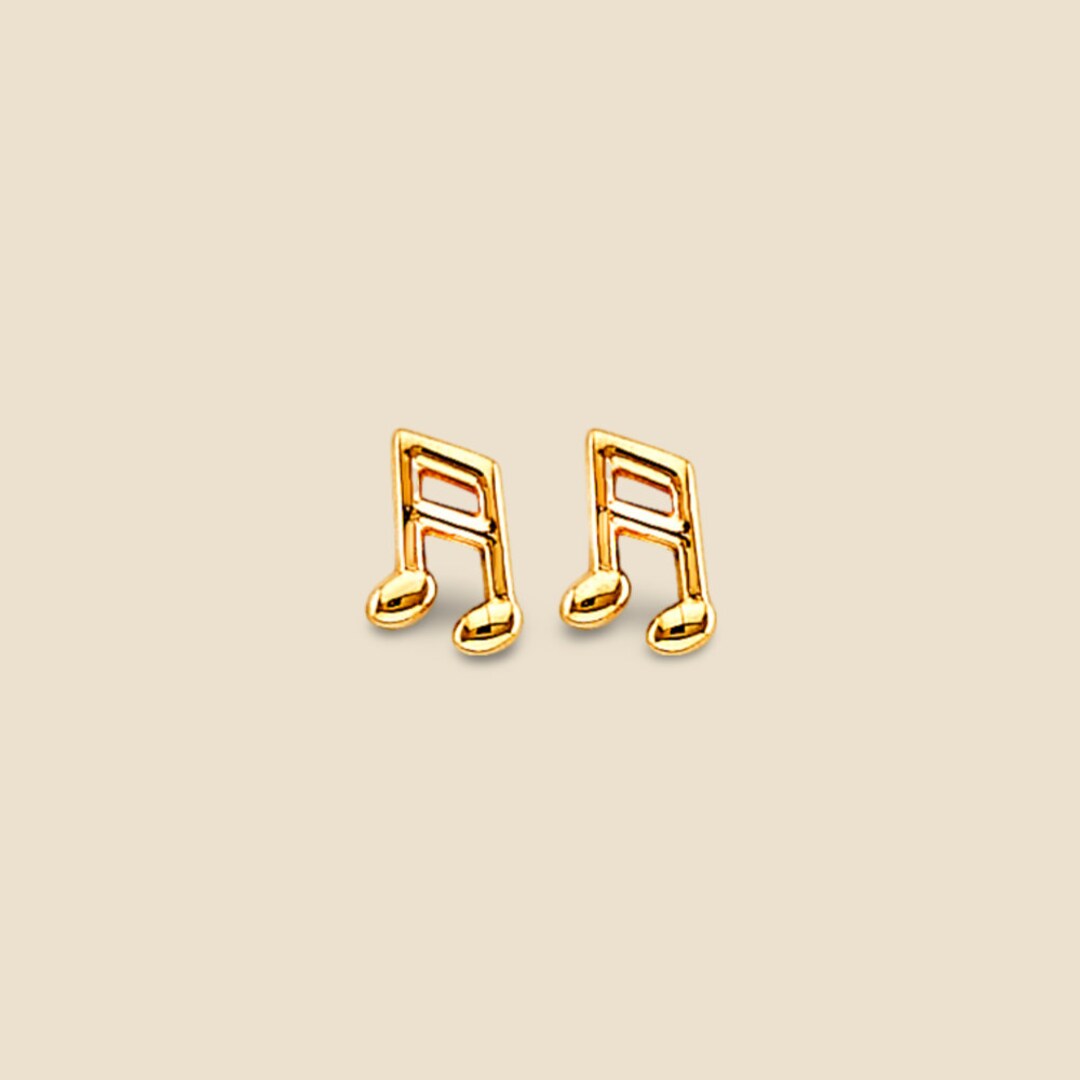 14K Solid Gold Music Note Push Back Earrings | Modern Jewelry | Symbols ...