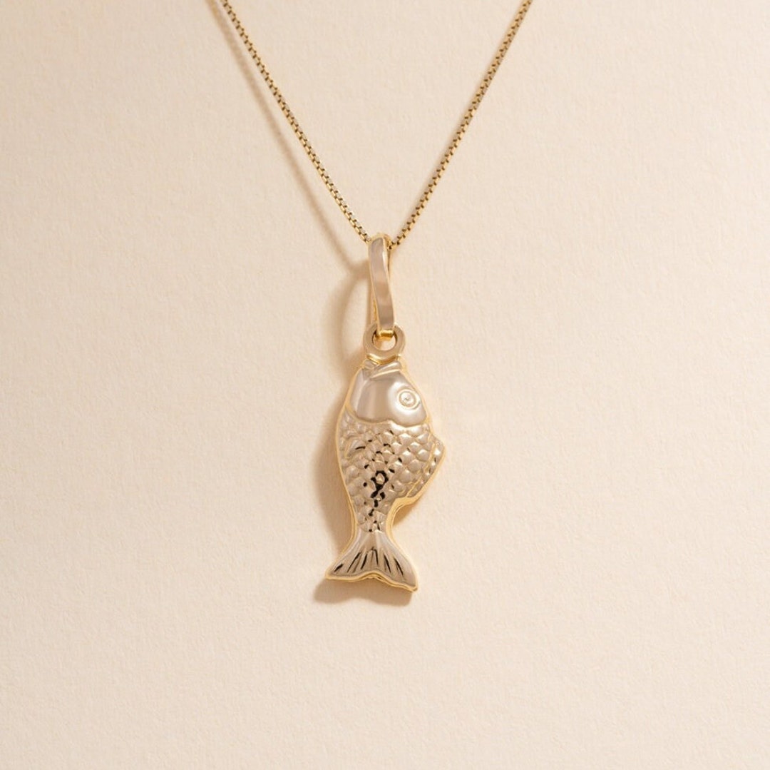 14k Real Gold Fish Charm Wildlife Jewelry Everyday Jewelry Birthday ...