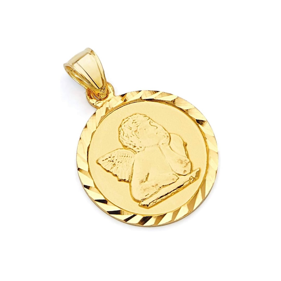 14k Real Yellow or White Gold Religious Angel Medal Charm - Etsy