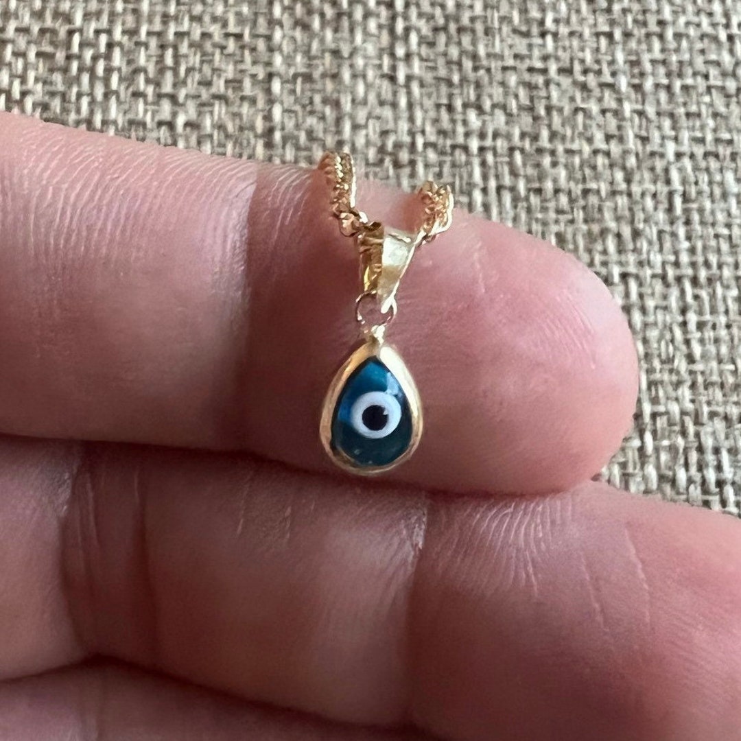14k Solid Gold Tiny Tear Evil Eye Charm Dainty Gold Protection Pendant ...