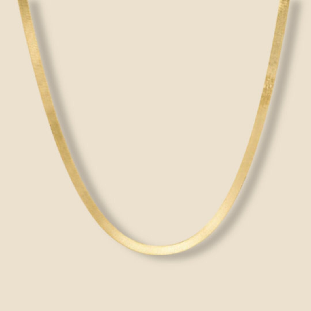 14k Solid Gold Herringbone Necklace | Real Gold Herringbone Necklace ...