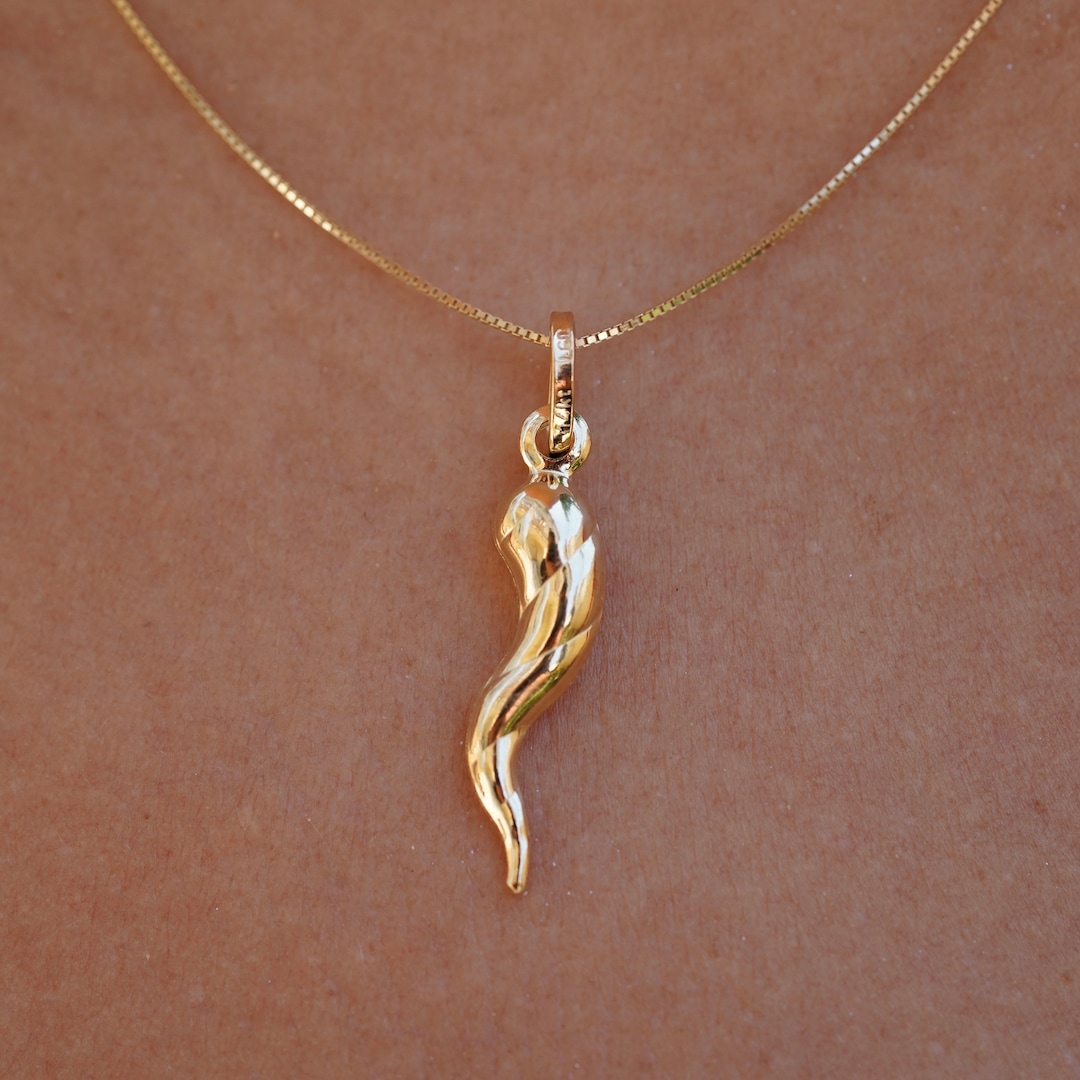 14K Real Gold Twisted Cornicello Italian Horn Charm Italian Good Luck ...