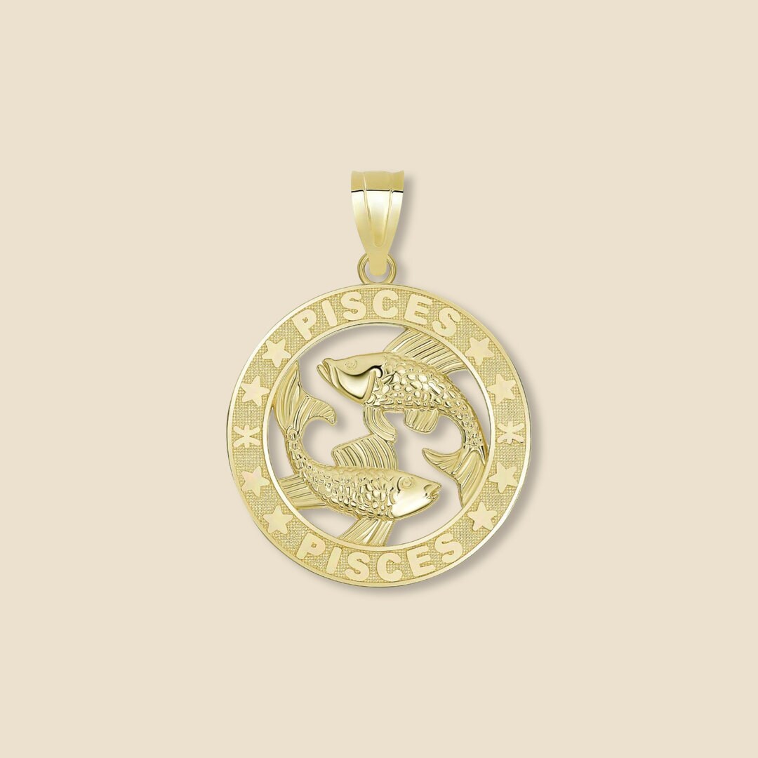 14k Solid Gold Pisces Pendant Birthday Gift Pisces Zodiac Sign Tehrani ...